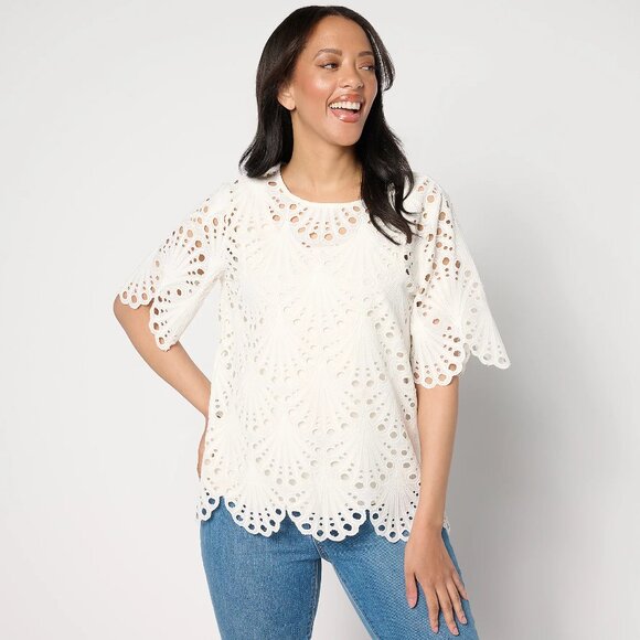Lawrence Zarian | Tops | Beautiful By Lawrence Zarian Eyelet Top With ...